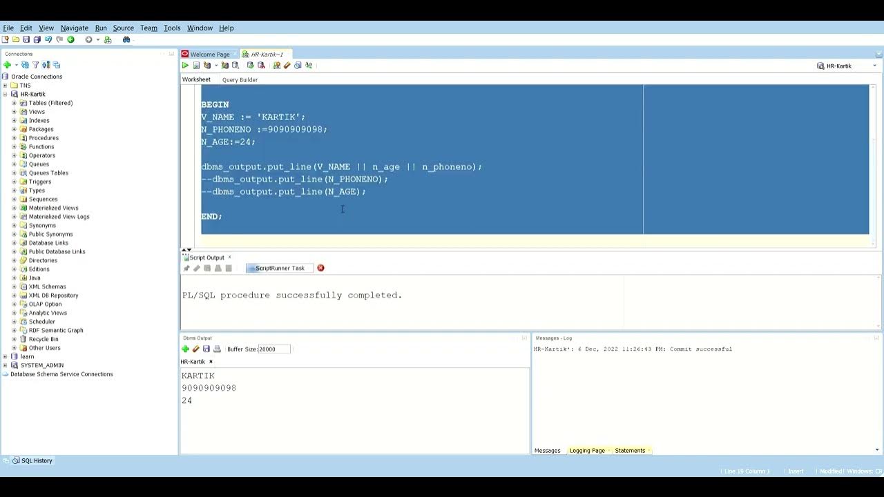 Plsql Anonymous Block Example Youtube