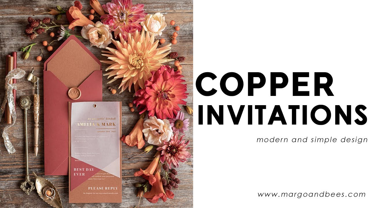 Copper and geometric wedding invitations - YouTube