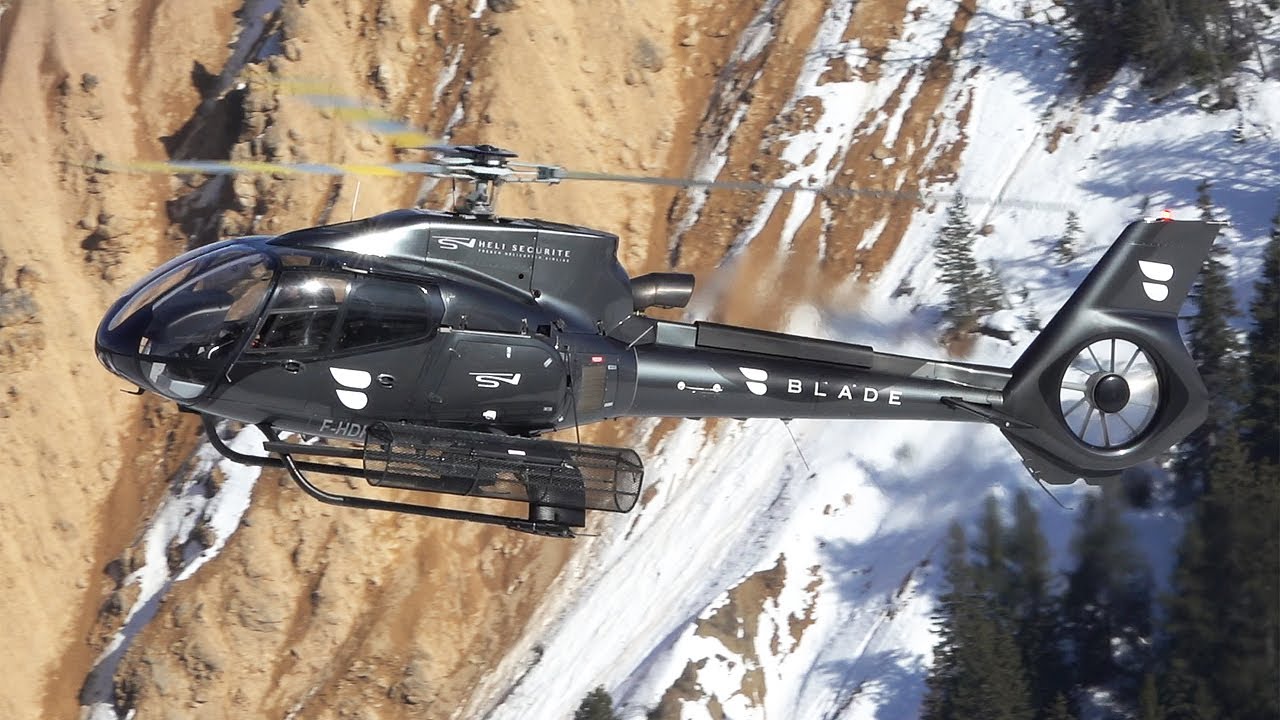 Airbus Helicopters H130 (EC130T2) landing & takeoff at Courchevel ...
