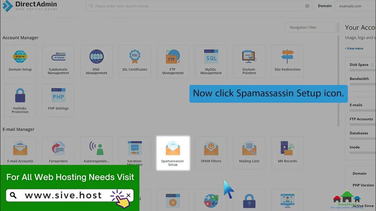 How to disable Apache SpamAssassin in DirectAdmin SiveHost - YouTube