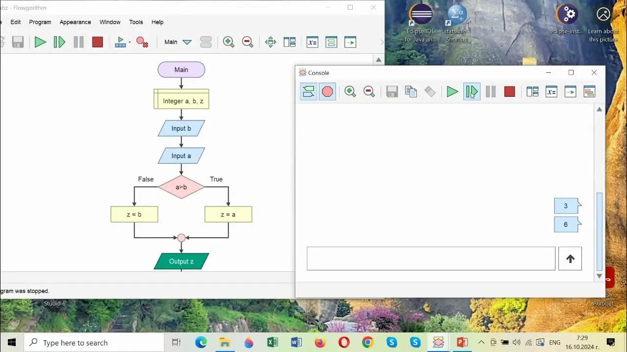 Действие на Flowgorithm конзола с програма - YouTube