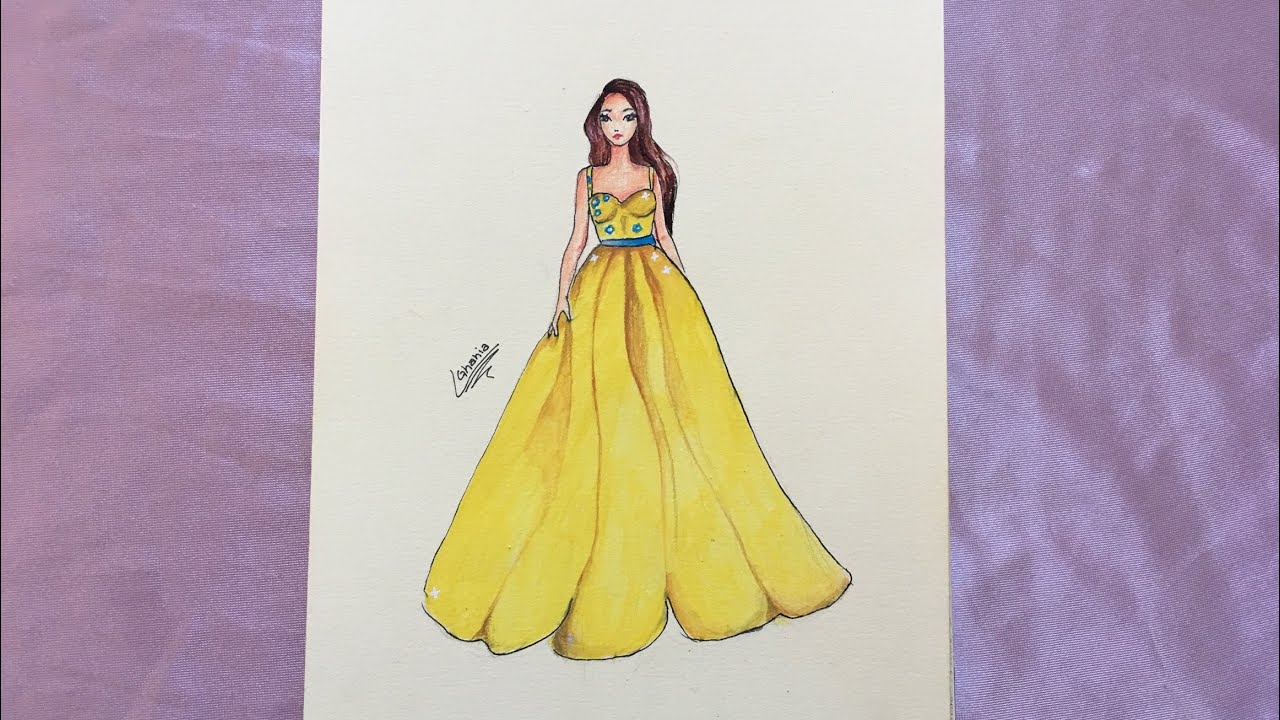 How to draw a beautiful yellow dress - YouTube