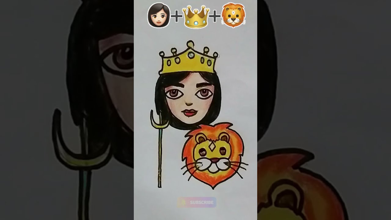 👩🏻+👑+🦁= Maa Durga?! | How To Create Maa Durga By Emoji Mix Drawing ...