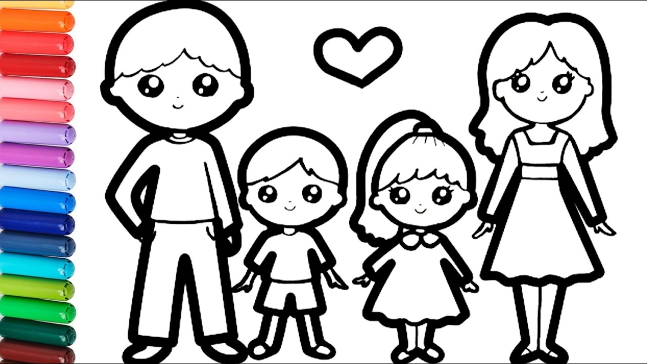 How To Draw Mom , Dad And Kids Easy// Family Drawing And Coloring For ...
