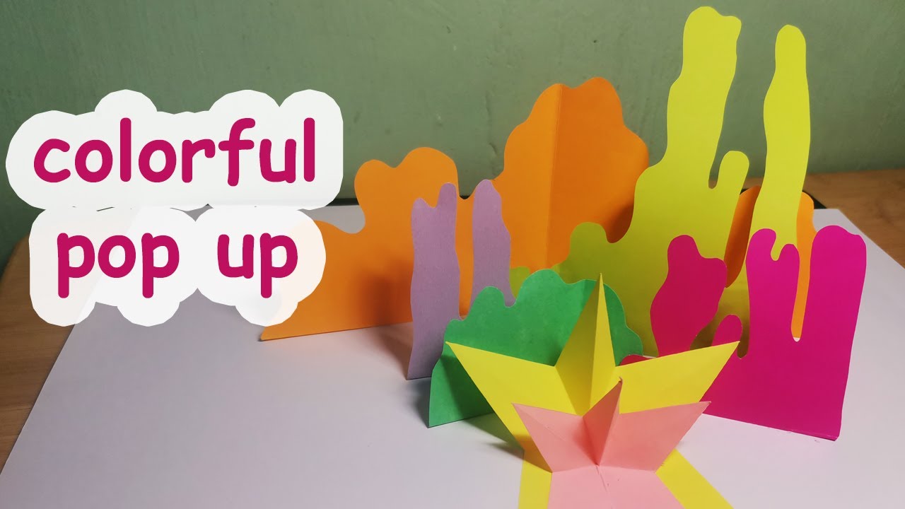 Pop Up Card/Art - colorful pop up using V-fold mechanism - YouTube