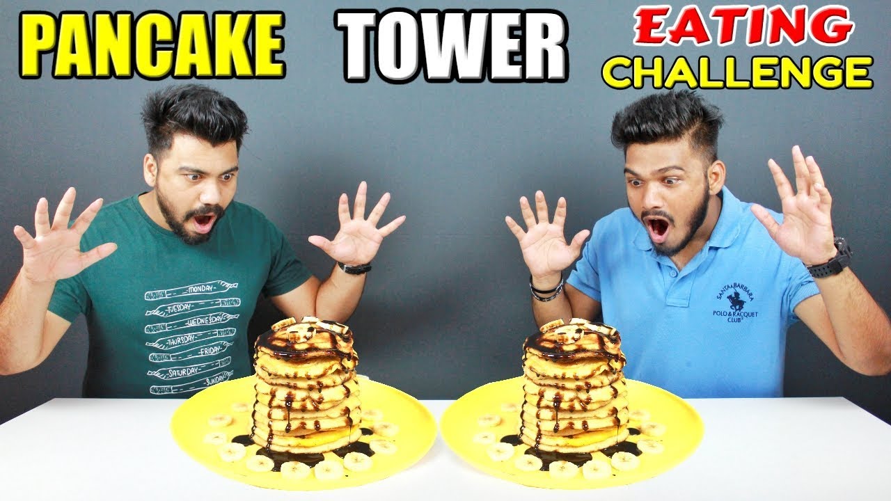 PANCAKE TOWER EATING CHALLENGE | CHOCOLATE PANCAKE COMPETITION | Food ...