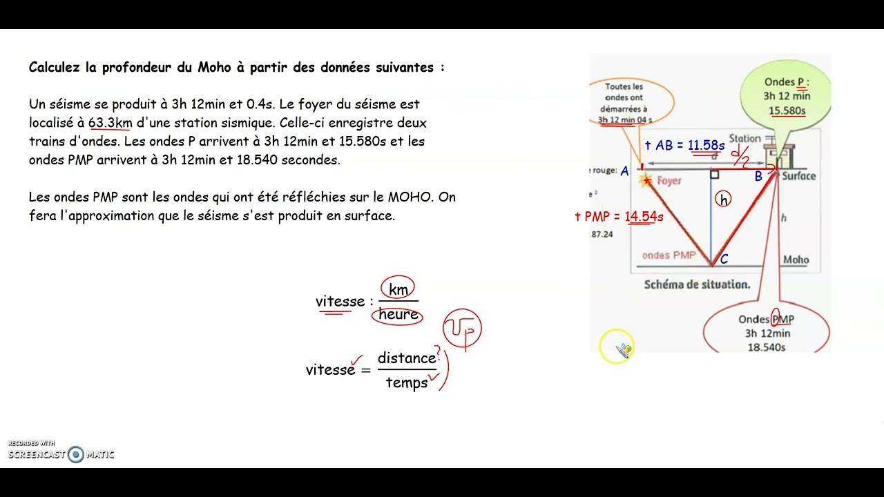 Exercice - calculer la profondeur du MOHO - ch1 : Structure interne de ...