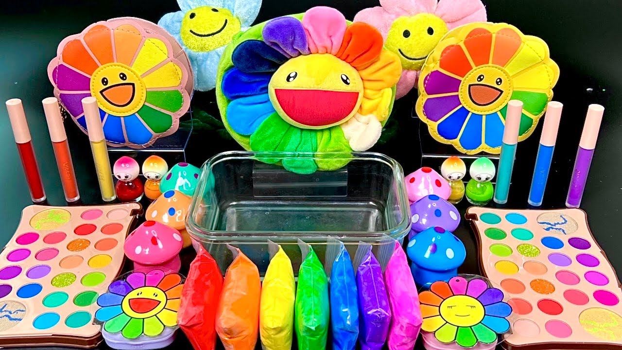 [ASMR] Mixing "SunFlower" Rainbow MakeUp Eyeshadow,Glitter Into Clear ...