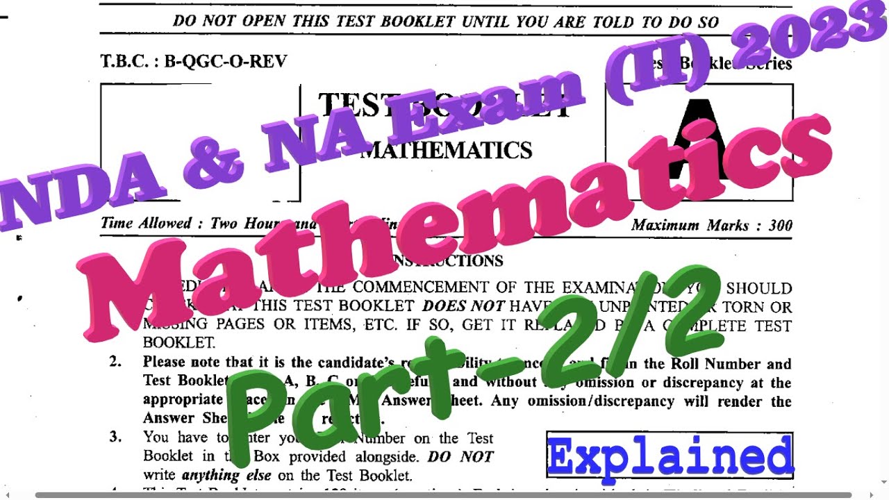 NDA & NA Exam(II) 2023_Maths (2)| nda previous year paper solved, nda ...