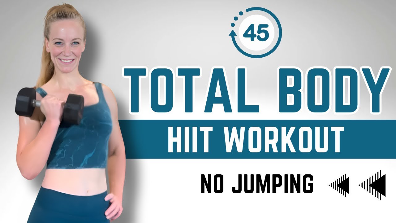 45 Min Total Body HIIT Workout with Dumbbells (No Jumping, All Standing ...