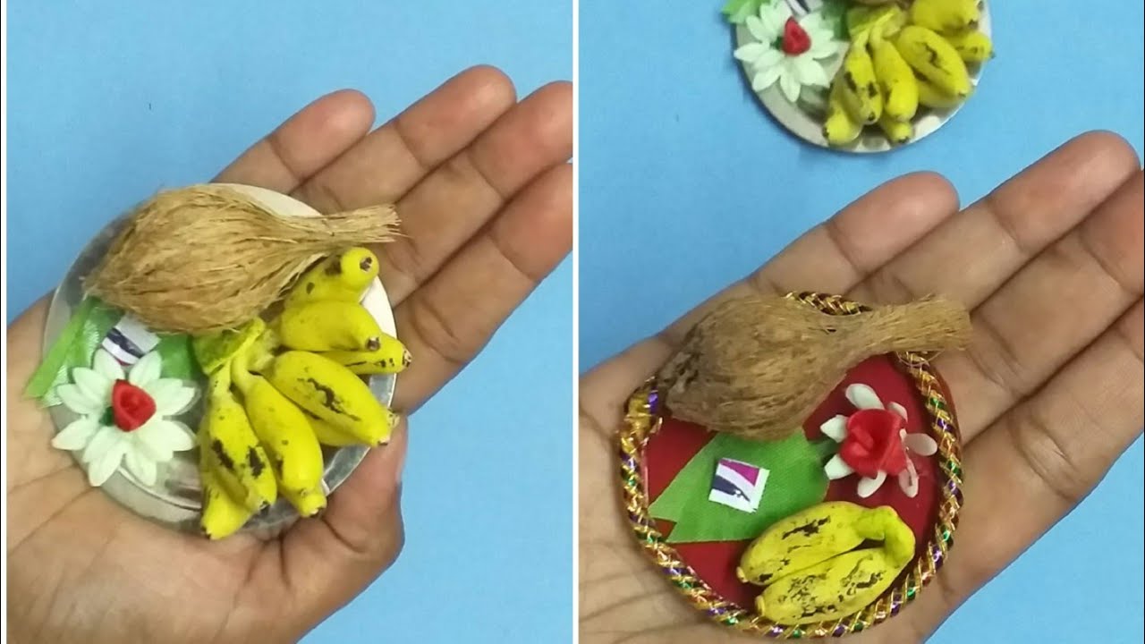 Making miniature thaambula thattu /Miniature coconut & miniature banana ...