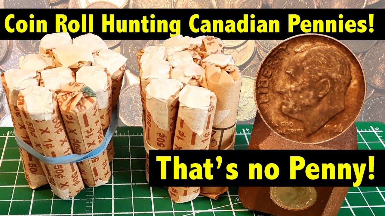 Silver Dime found Coin Roll Hunting Canadian Pennies! - YouTube
