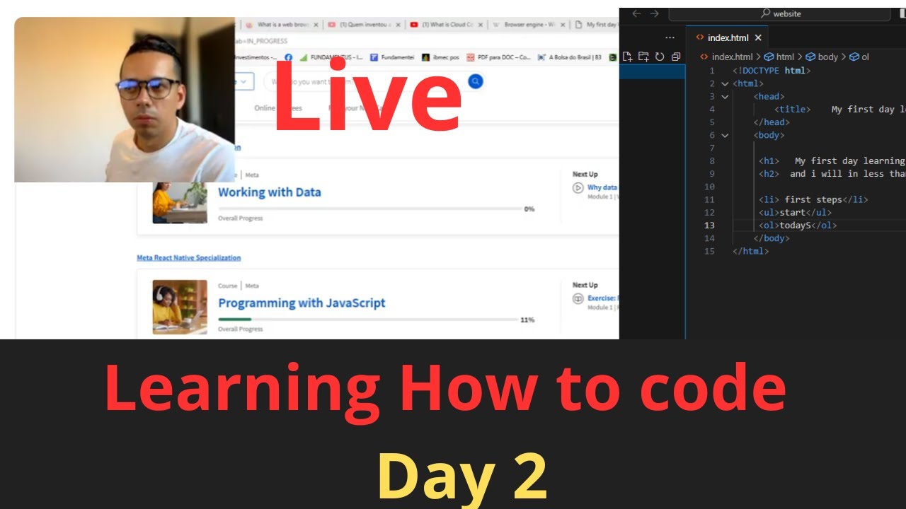 24 Hours Learning how to code Day 2 , JAVASCRIPT ( Live 2) - YouTube