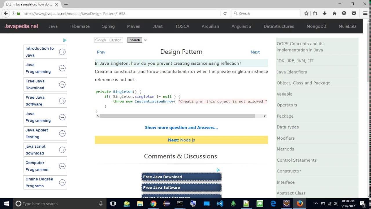 In Java Singleton How Do You Prevent Creating Instance Using Reflection Youtube 3432