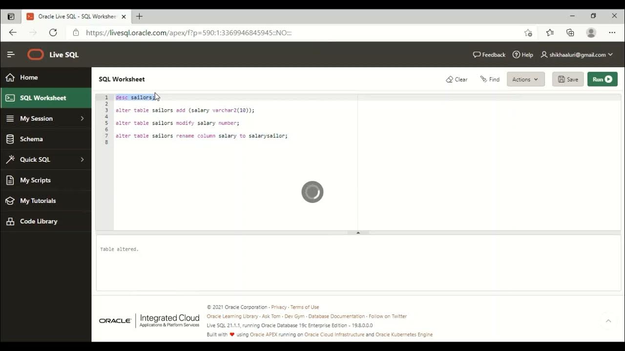 Dbms 4 Ddl Alter Command Sql Alter Command Oracle Live Sql Youtube