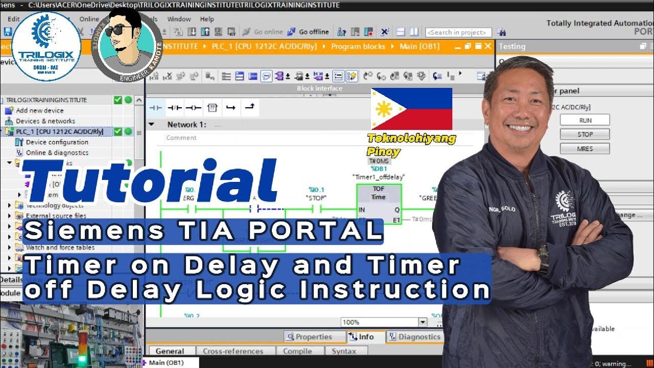 SIEMENS TIA PORTAL Timer on Delay and Timer off Delay Logic Instructions #educationmatters - YouTube