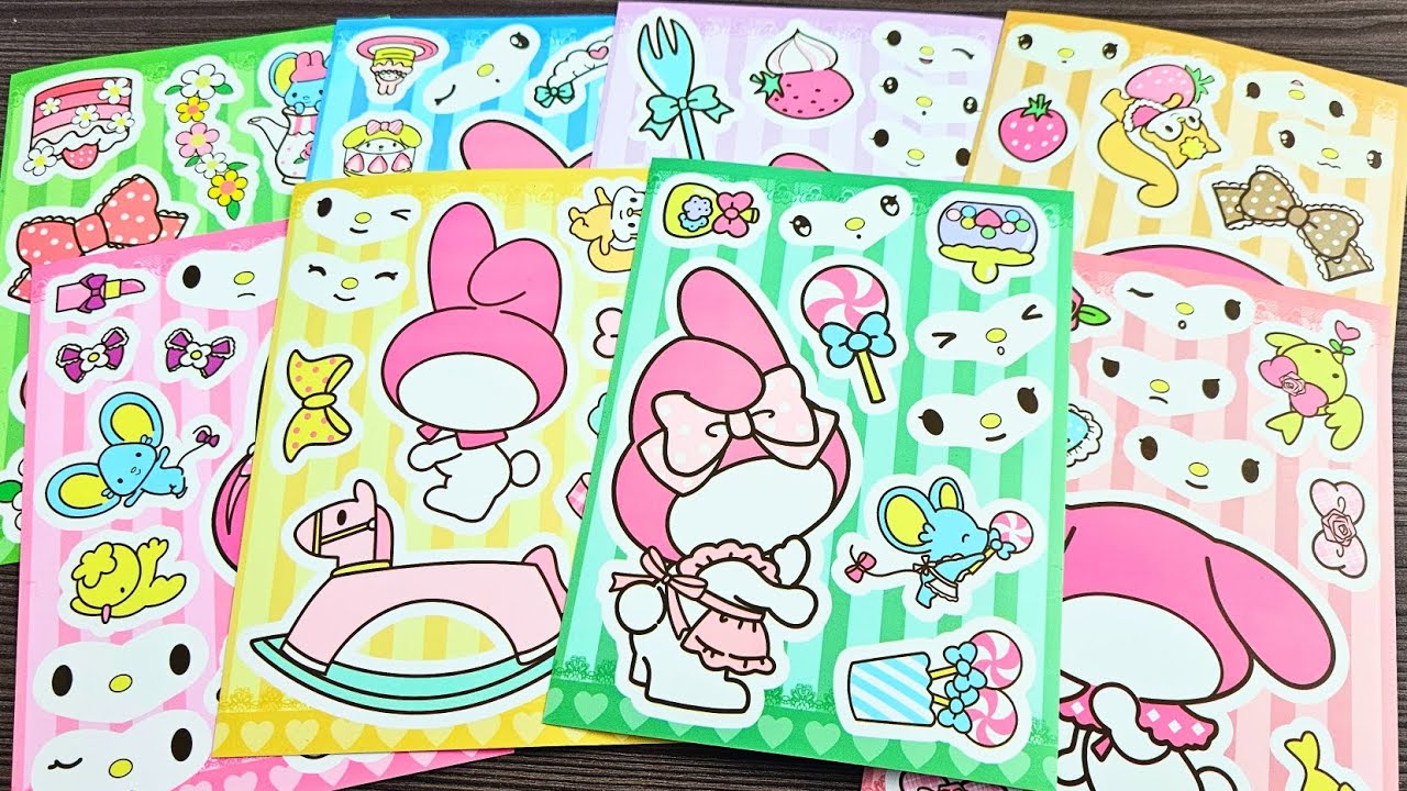My Melody Sticker book Asmr.Decorate with sticker book My Melody dress ...