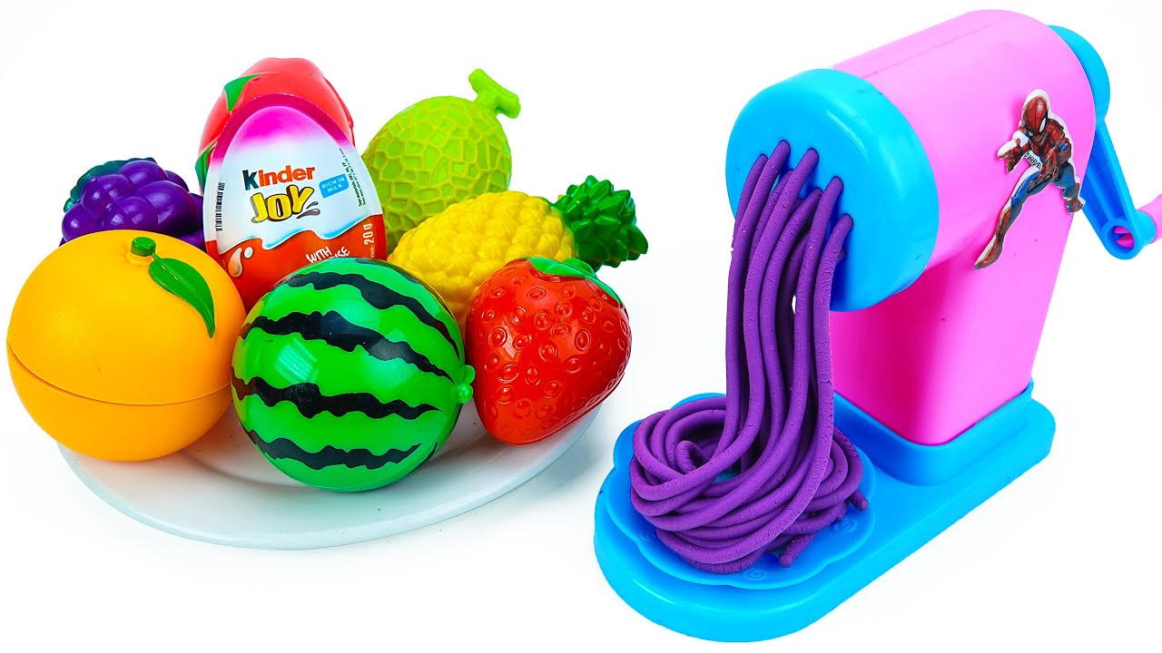 Satisfying Video l Playdoh Noddles with Surprise Eggs & Fruit Cutting ...