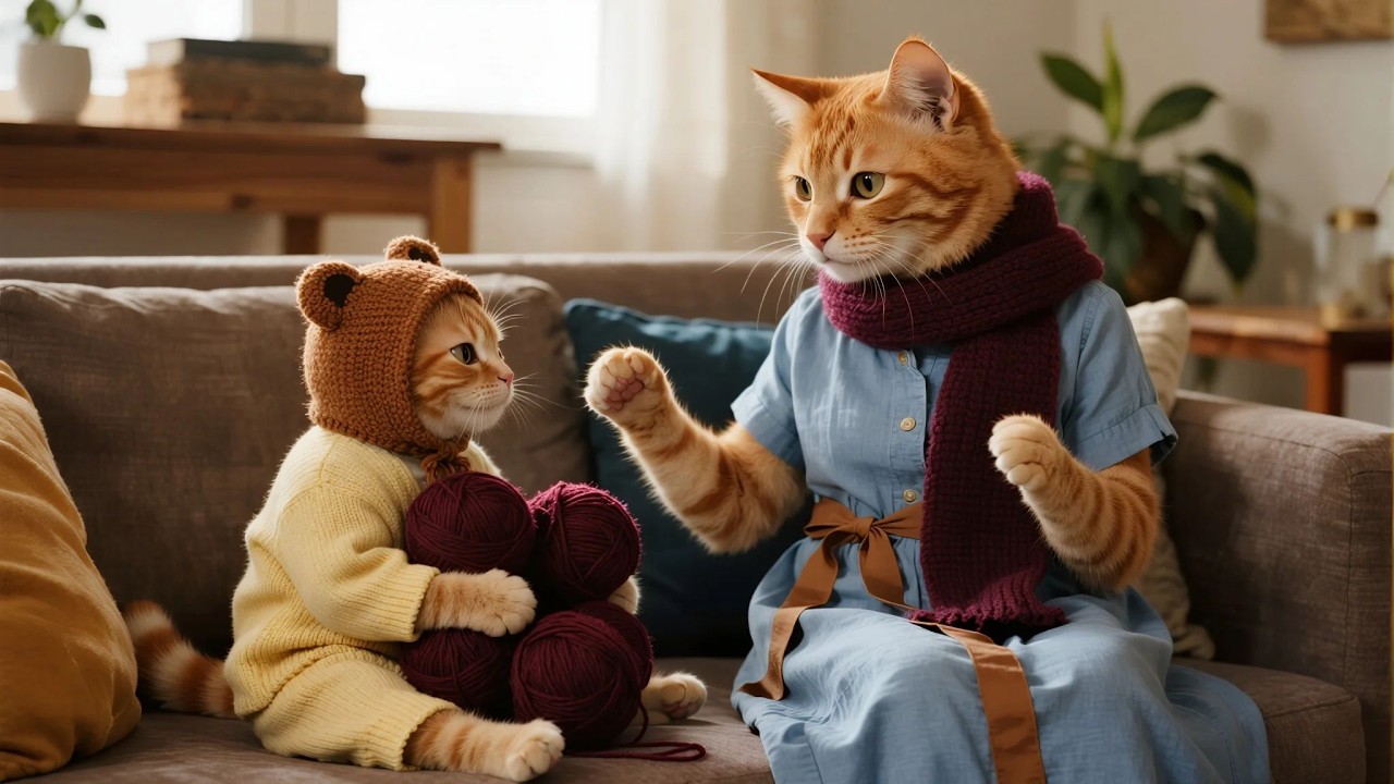 Can Ginger Kitten🧣🧶make their own woolen scarves? perfect gift Mama Cat ...