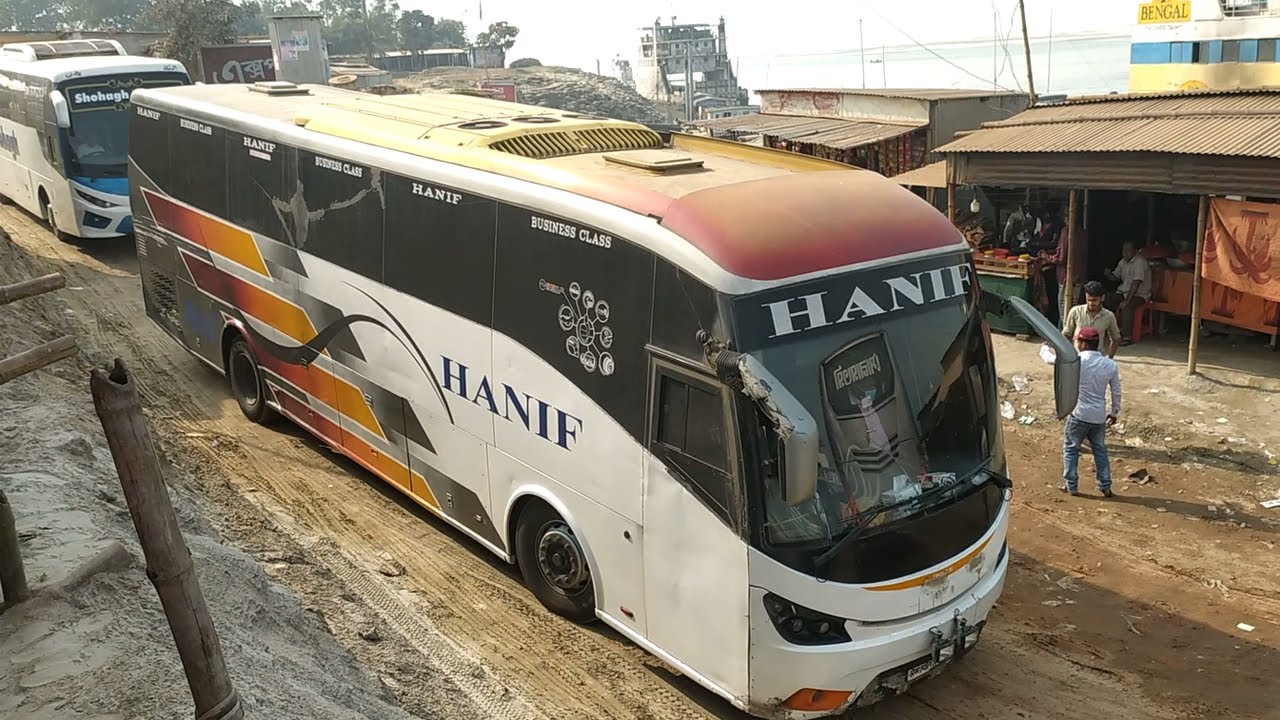 Hanif AC bus Shohagh AC Bus AHAD Bus ferry ghat loading unlading Video ...