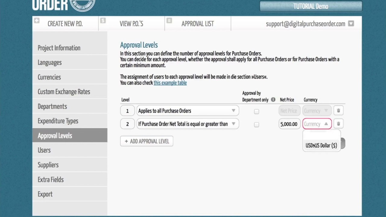 Digital Purchase Order - How to Set up Approval levels - YouTube