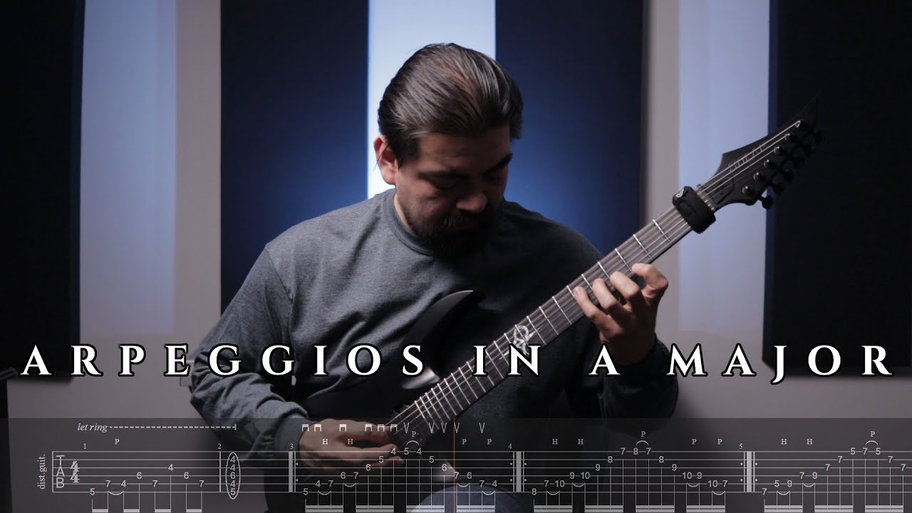 A Major 7 Arpeggios - Sweep Picking Exercise - 110 BPM with Guitar TABs - YouTube