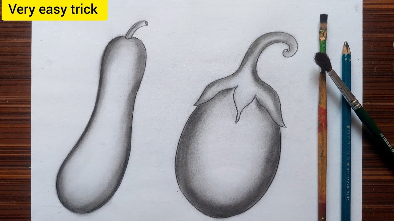 Baigan, lauki ka chitra banaye asan tarika se, how to draw brinjal ...