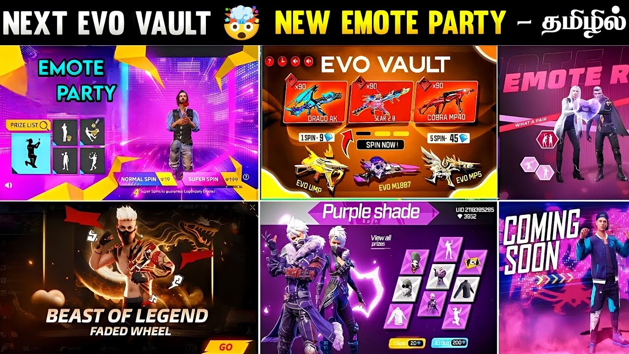 NEXT EVO VAULT 🔥 NEW PURPLE SHADE HAIRSTYLE 🤯 EMOTE PARTY EVENT 💗 EMOTE ...