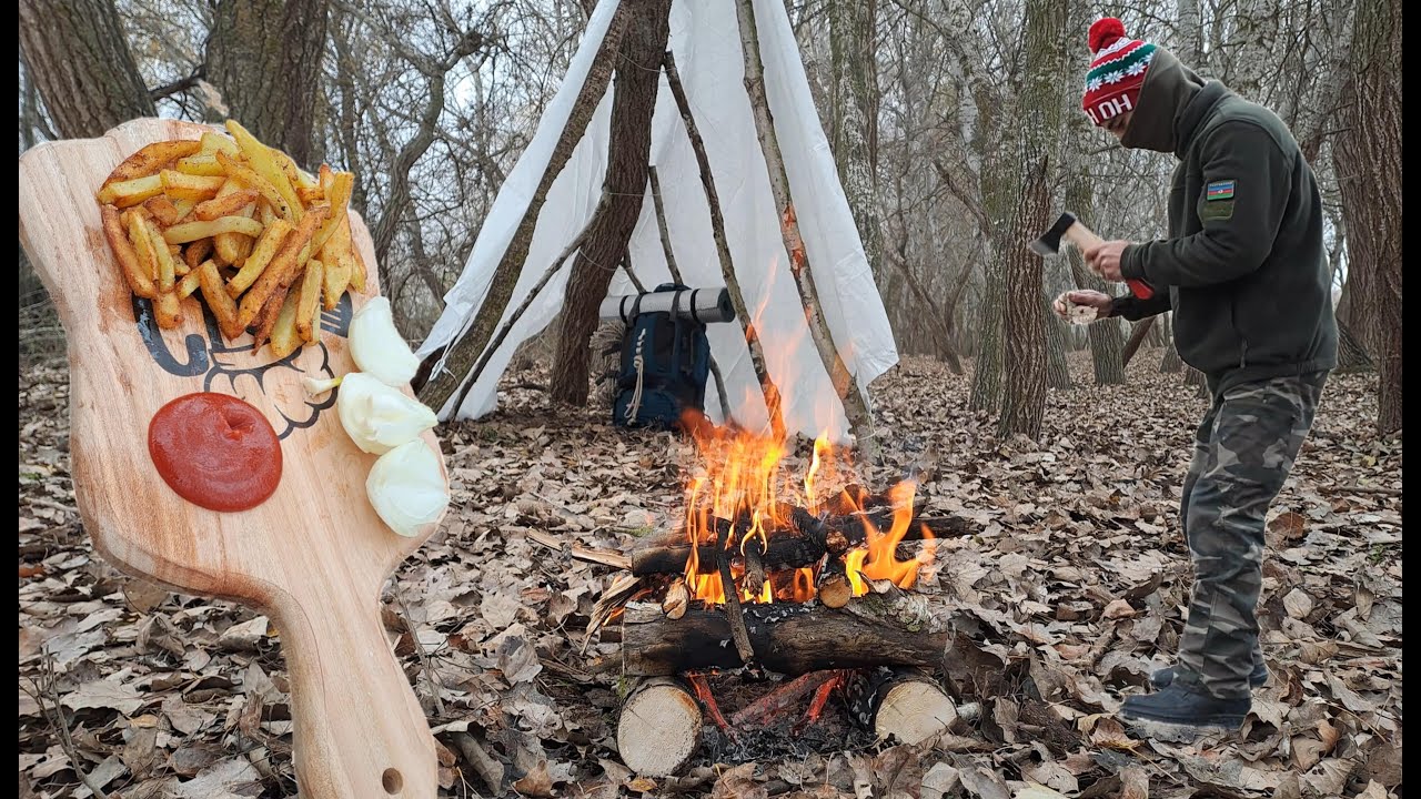 French fries in desert camping🍟 Meşədə dadlı kartof fri hazırlanması🍟 ...