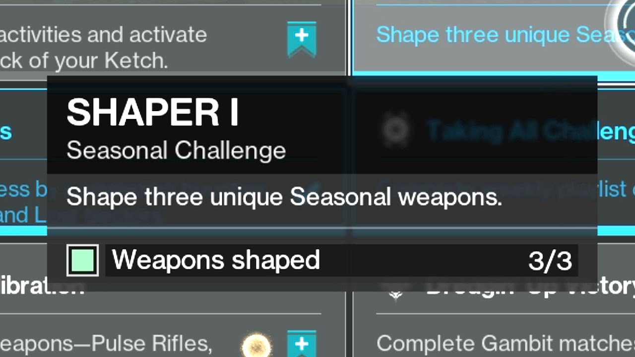 Destiny 2 Shaper 1 - Shape three unique seasonal weapons - YouTube