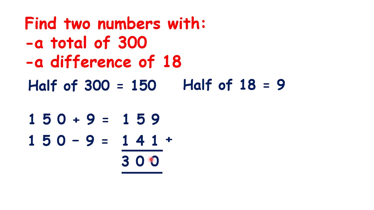 Find a pair of numbers with a specified total and difference - YouTube
