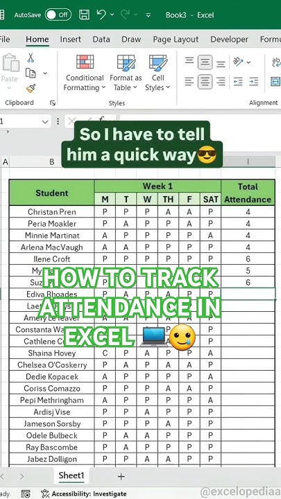 How to Track Attendance in Excel 💻🥲#excel #asmr #computer #excelformula #tricks #exceltips #yt ...