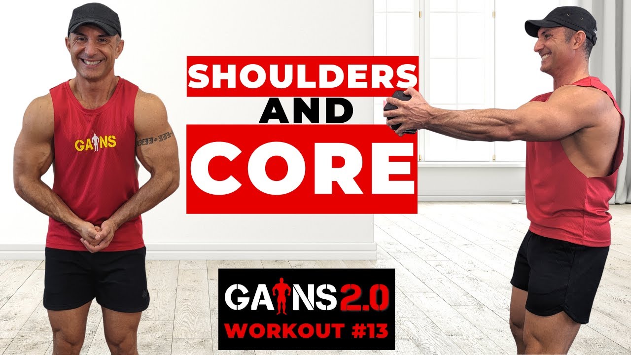 SHOULDERS & CORE | Home Dumbbell Workout | Gains 2.0 Workout 13 - YouTube