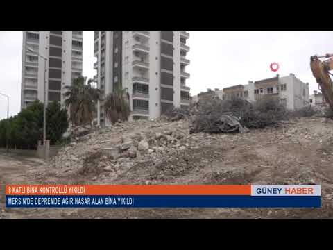 MERSİN'DE DEPREMDE AĞIR HASAR ALAN BİNA YIKILDI
