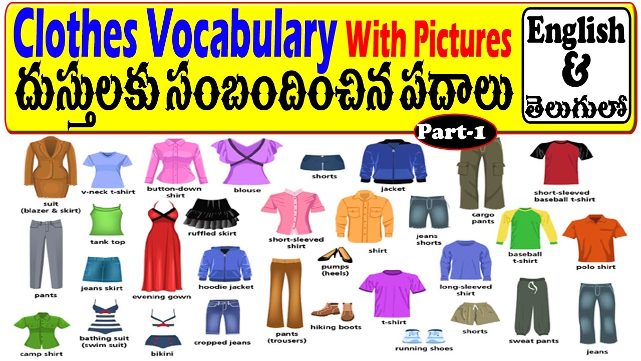 Clothes Vocabulary in English And Telugu | Clothes Related Words ...