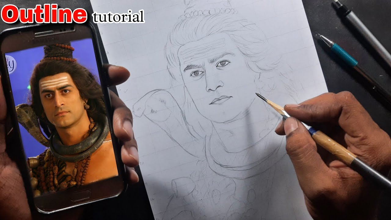 Mahadev drawing / Step by step Outline tutorial - YouTube
