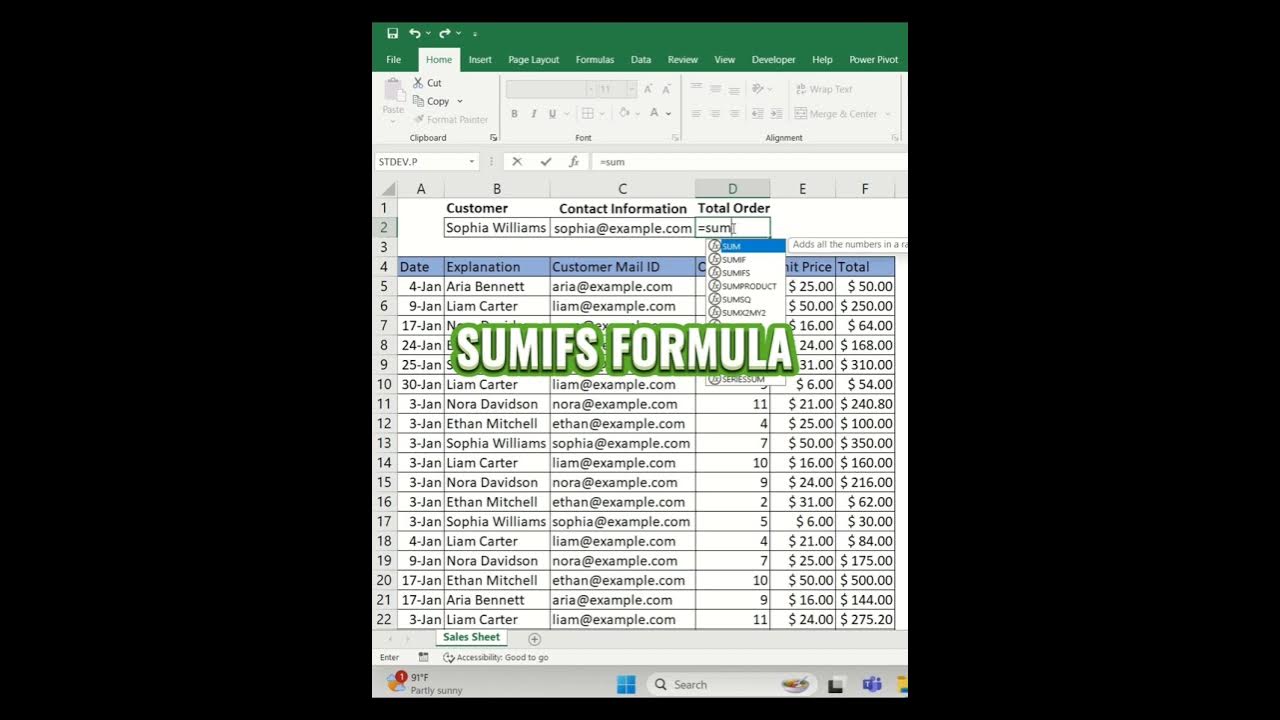 VLOOKUP and SUMIFS Formula in Microsoft Excel. MS Excel Formula. VLOOKUP, SUMIFS, Basic MS Excel ...