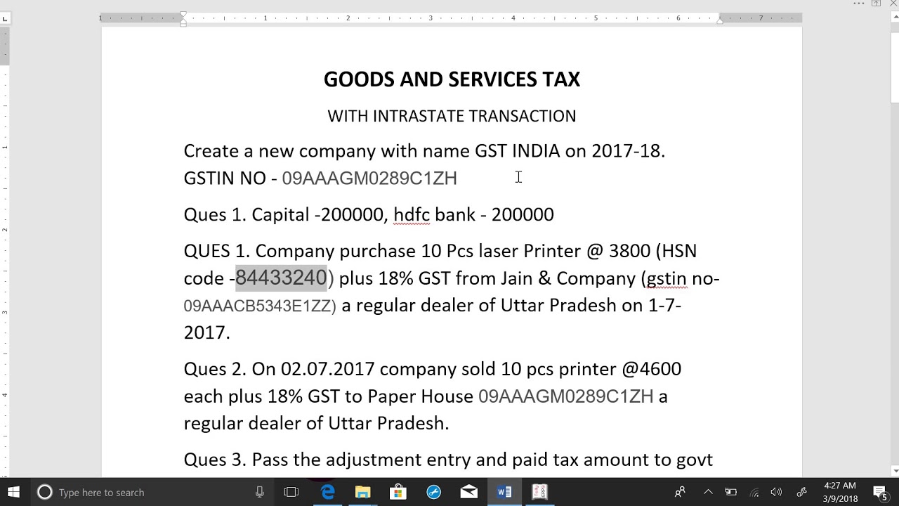 GST transaction in same state (intrastate) - YouTube