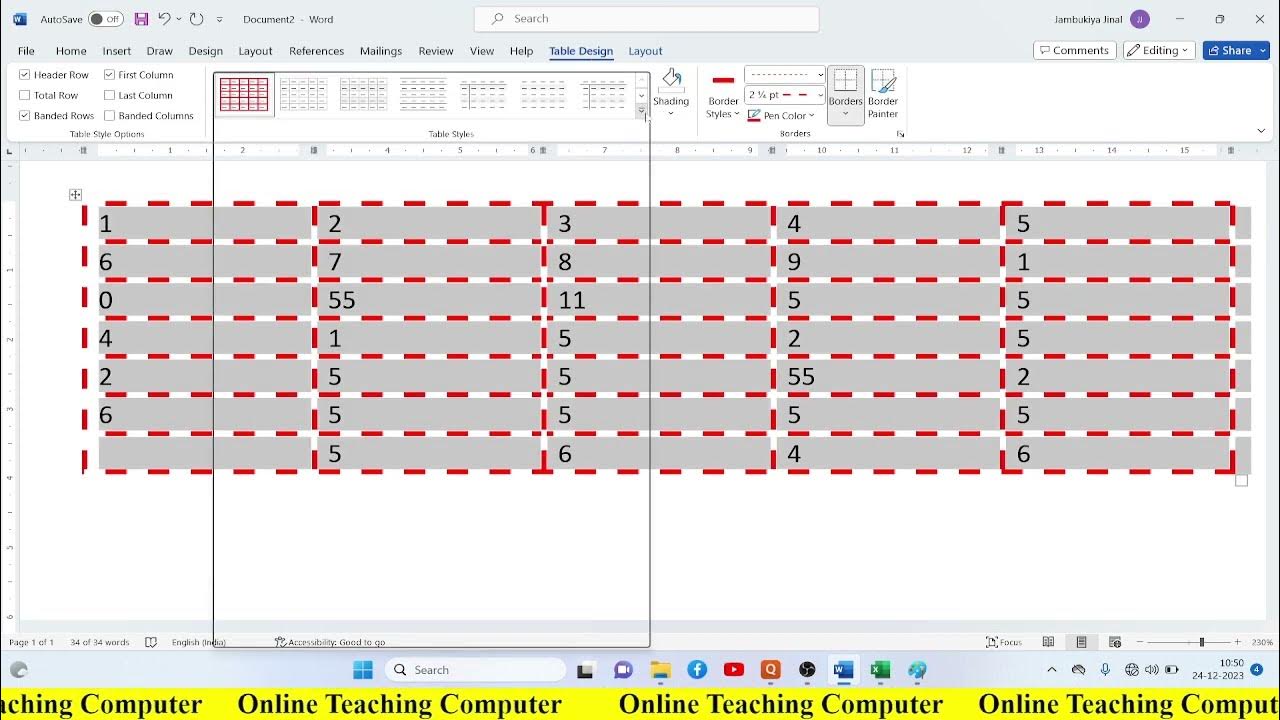HOW TO MAKE DOTTED TABLE IN MICROSOFT WORD #onlineteachingcomputer ...