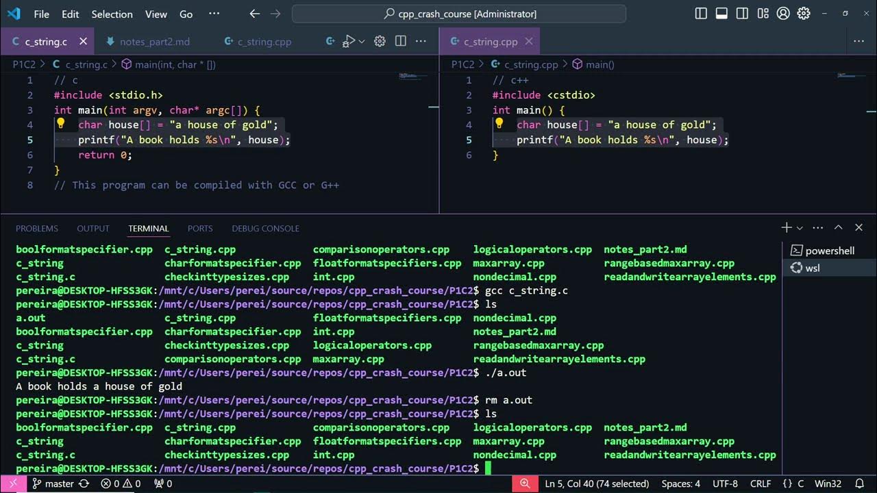 Compiling a C program using C and C++ compilers, and a C++ program with a c compiler. - YouTube