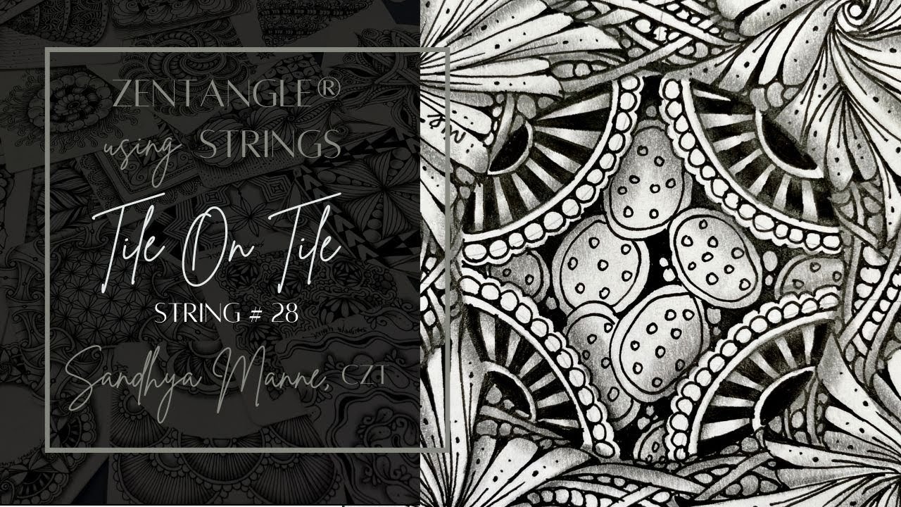 Tile on Tile String #28 a tutorial with tangle DRAWINGS - YouTube
