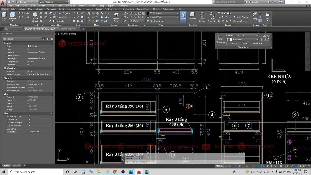 [hoccokhi] Hướng dẫn vẽ tủ counter 2D trên AutoCAD - YouTube