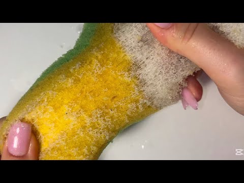 ASMR 💦 Damp bath sponge ripping + fast agressive scratching ~ clean ...