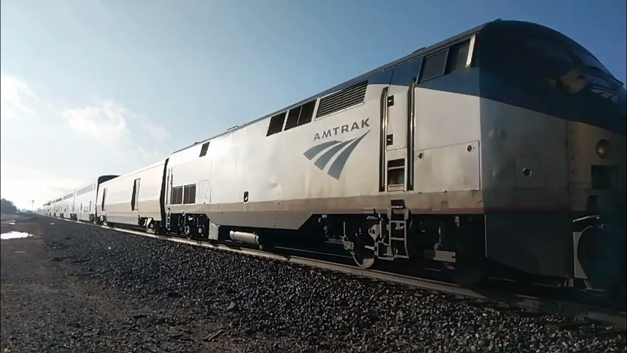 5 26 Amtrak California Zephyr #5 Morning Catch Zephyr Flys by at a crossing in Fort Morgan CO ...