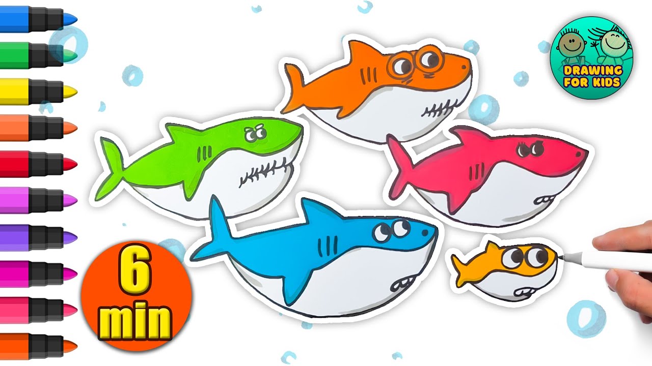 How to Draw and Color Shark Family for kids and Toddlers | drawing for ...