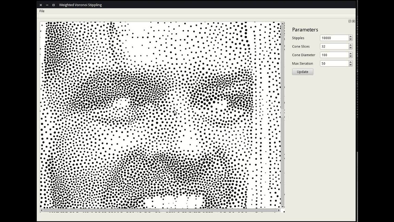 Weighted Voronoi Stippling (Qt, OpenGL) - YouTube