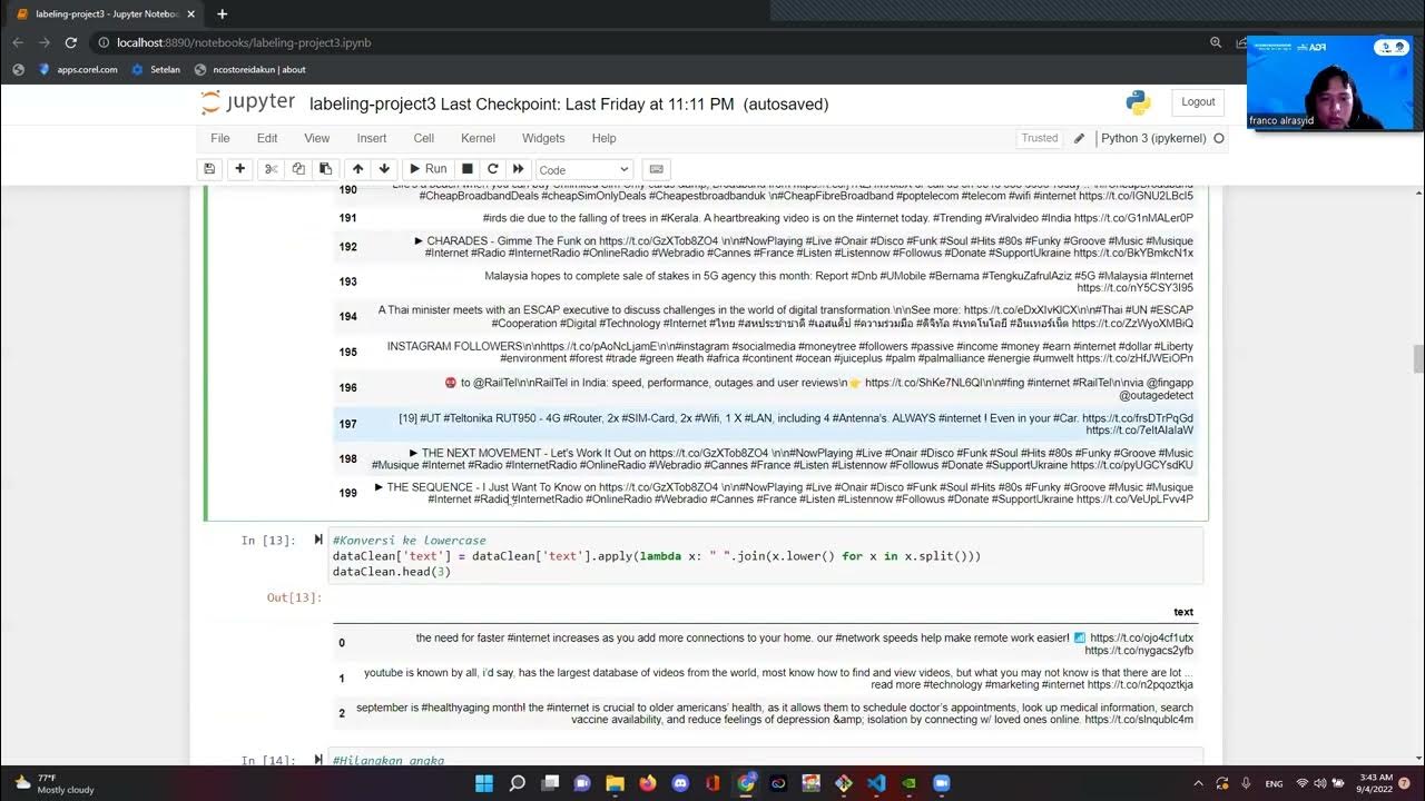 Python labeling dengan menggunakan nltk, pandas, api twitter, textblob - YouTube
