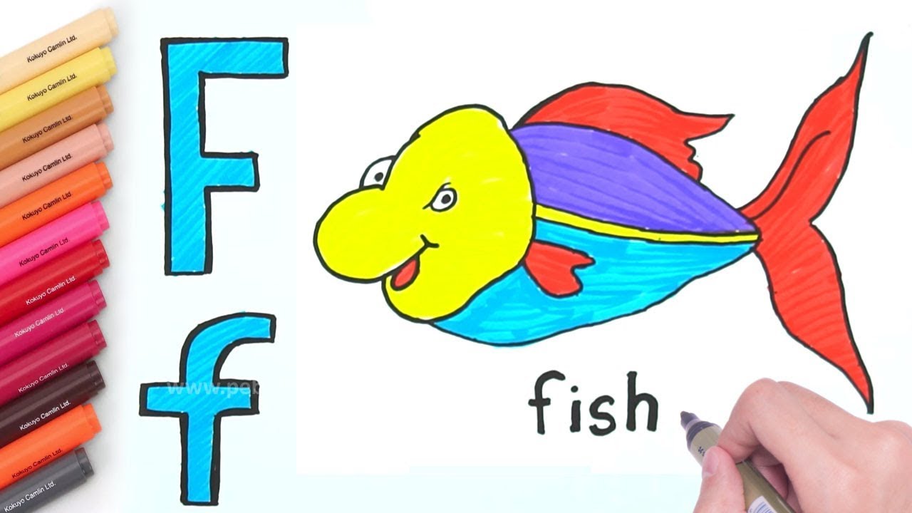 How to Draw F for FISH Drawing & Coloring | Learn Alphabets Drawing ...