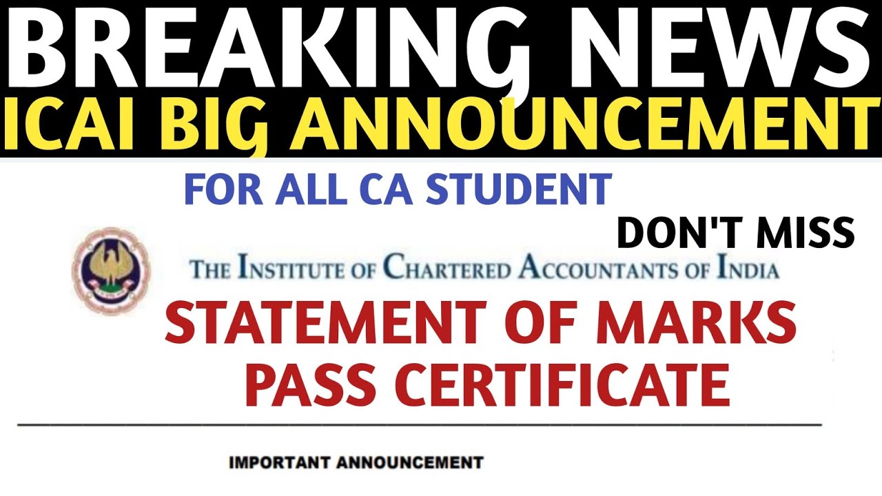 Breaking News | ICAI Big Announcement | For All CA Students | Statement ...
