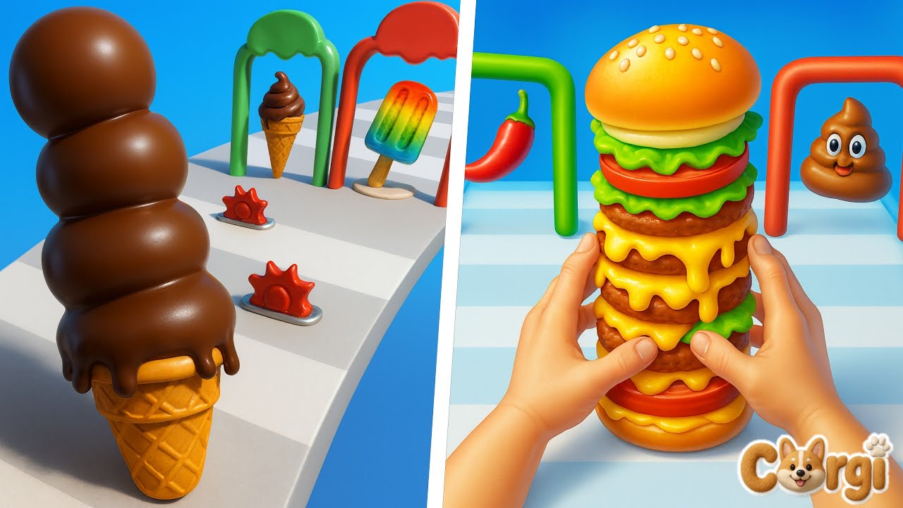 Stacky Ice Cream Runner VS Burger Stack 3D - All Levels Satisfying ...